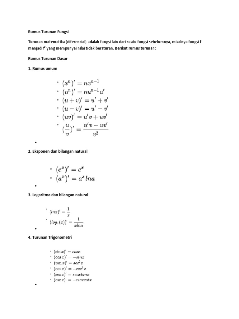 Rumus Turunan Fungsi Diferensial | PDF | Sains & Matematika | Komputer