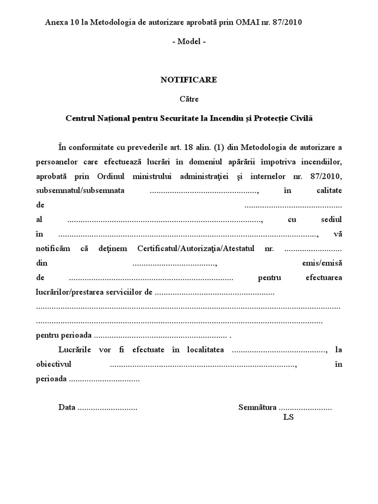 Notificare 1 CNSIPC | PDF