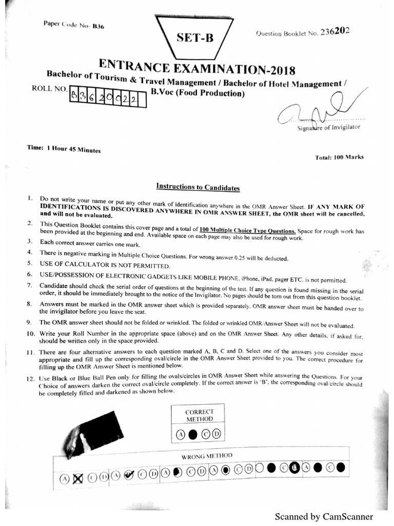 Entrance Exam Paper of BHM 2018 | PDF