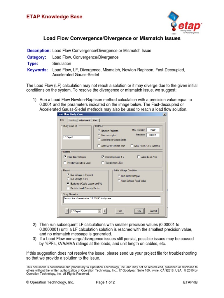 Load Flow Convergence Divergence or Mismatch Issues | PDF