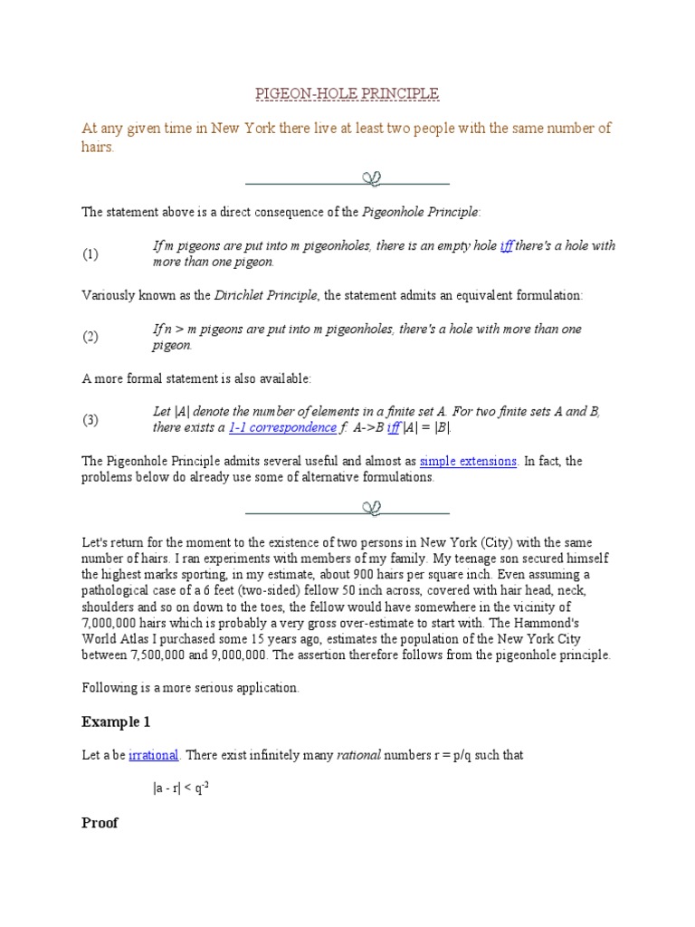 Pigeon Principle | PDF | Numbers | Integer