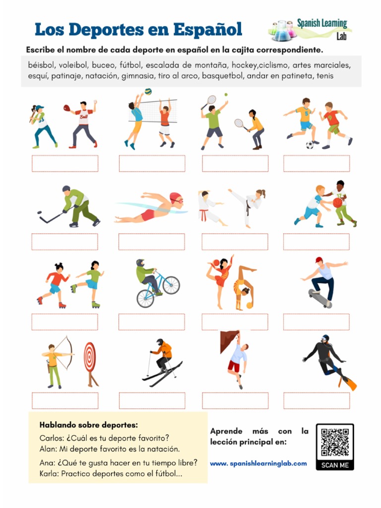 Los Deportes en Español Ejercicios PDF Sports in Spanish Worksheet PDF ...