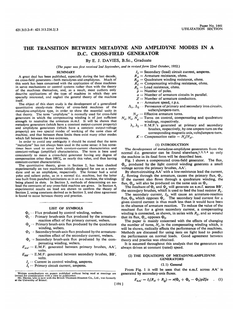 Transition Between Metadyne and Amplidyne Modes | PDF | Science ...