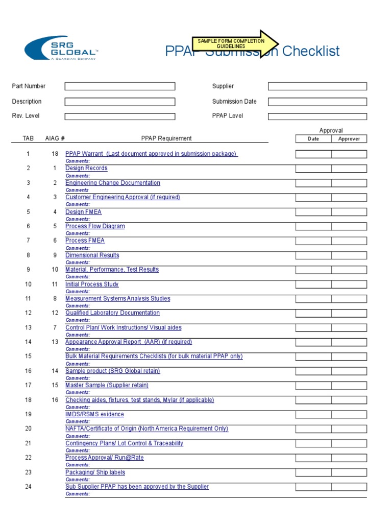 SRG Global PPAP Checklist | PDF