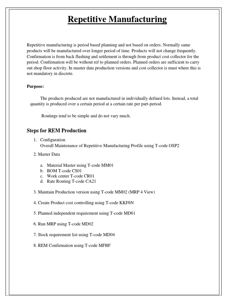 Repetitive Manufacturing | PDF