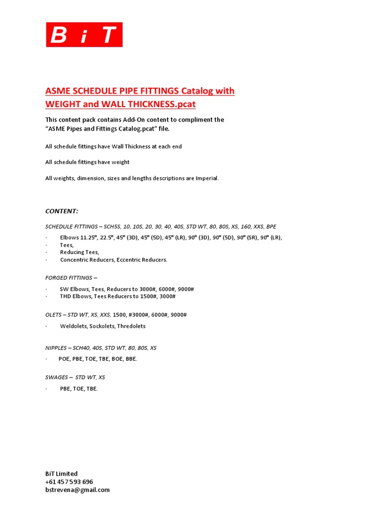 ASME SCHEDULE Pipes and Fittings Catalog With WEIGHT and WALL THICKNESS ...