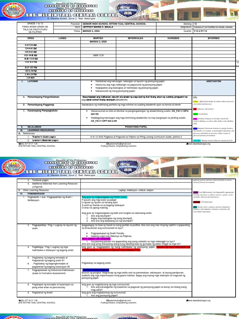 DLL March 3 Posisyong Papel | PDF