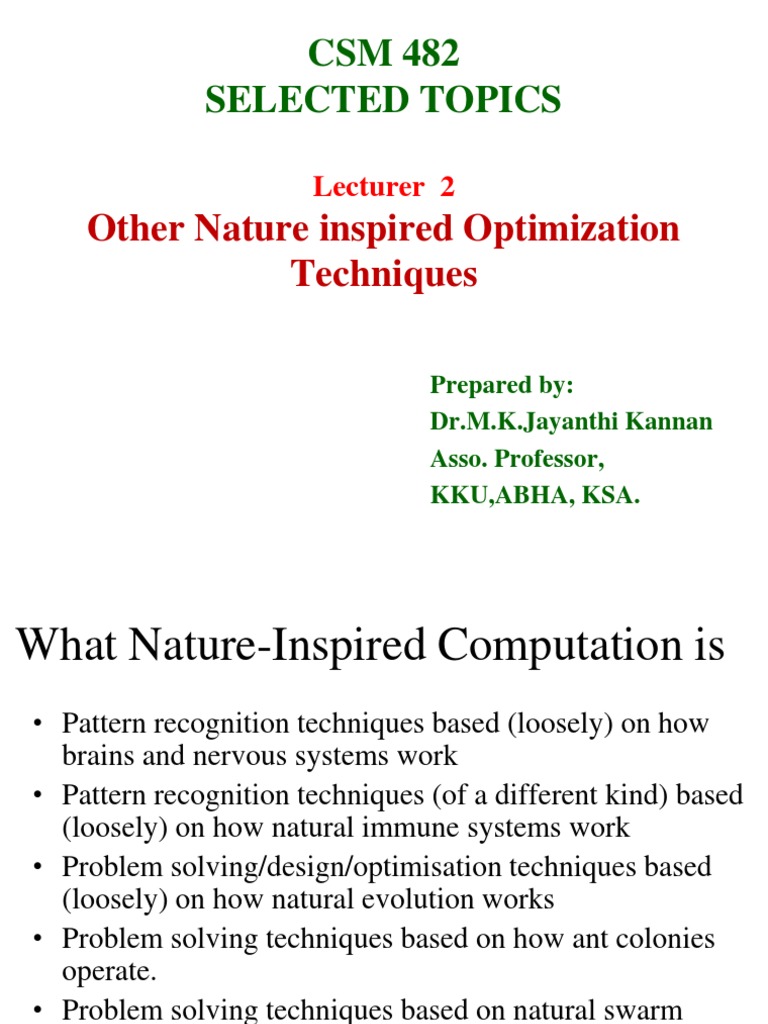 Chapter 3 - Lecturer 2 Other Nature Inspired Optimization Techniques | PDF | Evolution ...