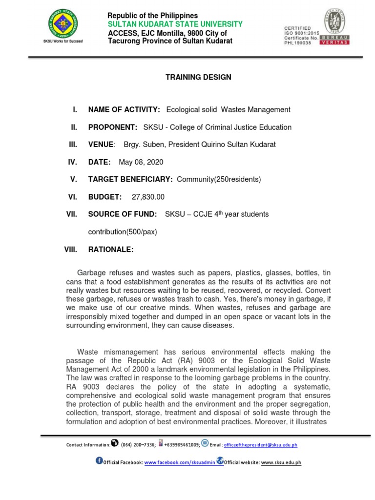 RA 9003 TRAINING DESIGN in FTS | PDF
