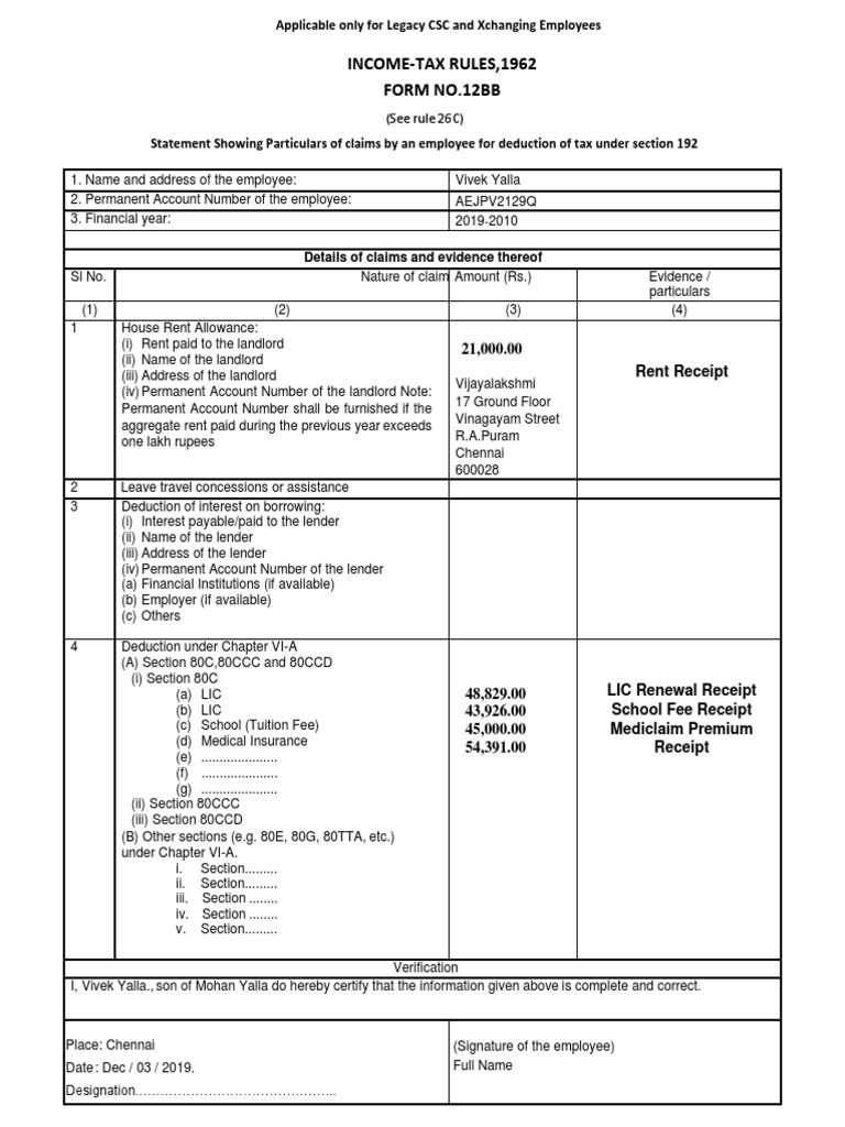 02 Form-12BB | PDF | Taxation | Services (Economics)