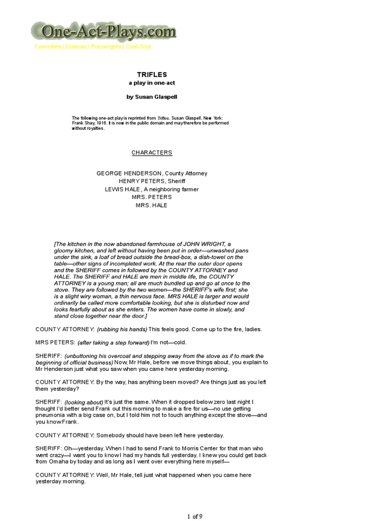 Trifles by Susan Glaspell | PDF