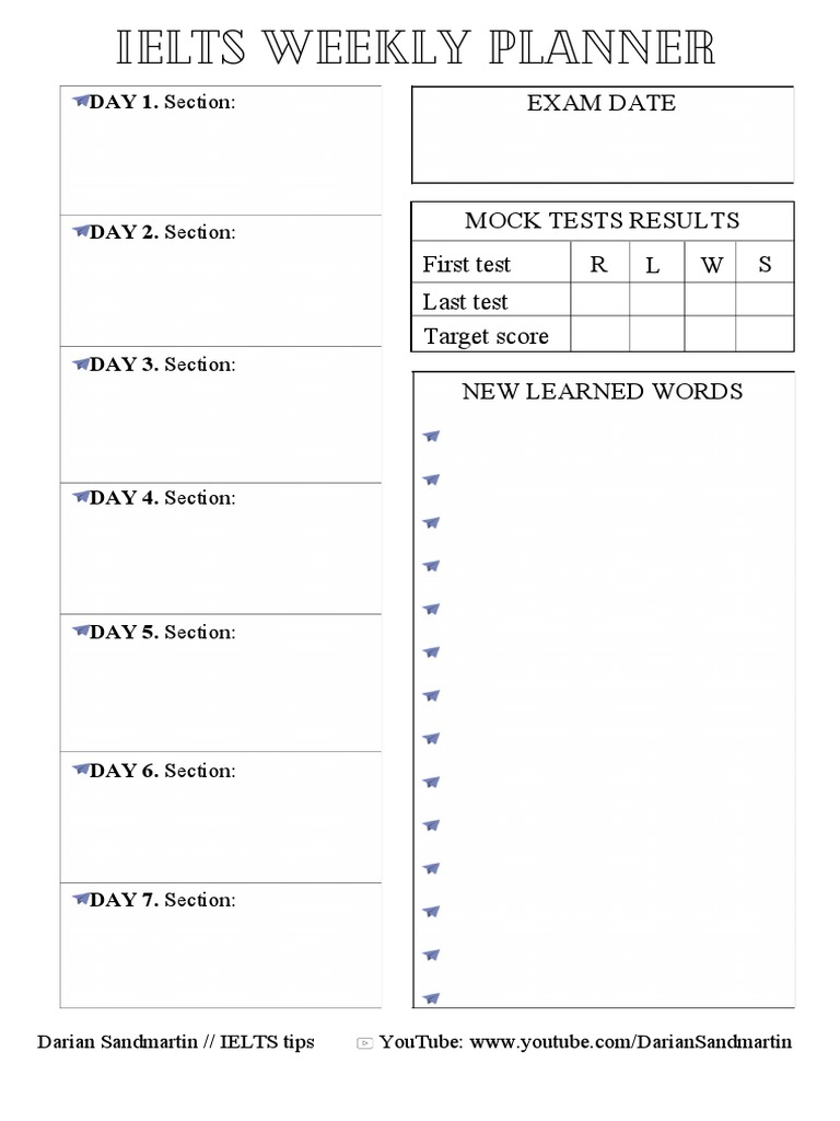 IELTS Weekly Planner PDF | PDF