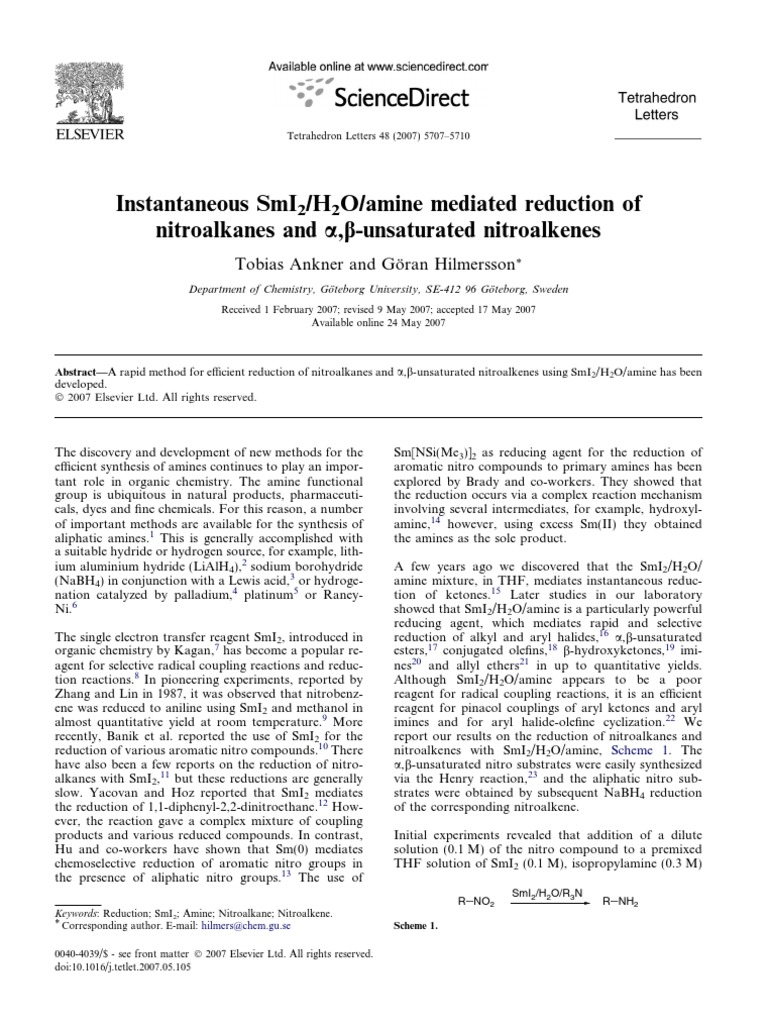 Instantaneous SmI2-H2O-amine mediated reduction of nitroalkanes and α,β ...