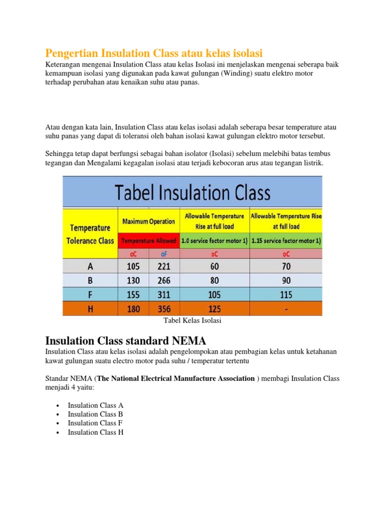 Pengertian Insulation Class Atau Kelas Isolasi | PDF