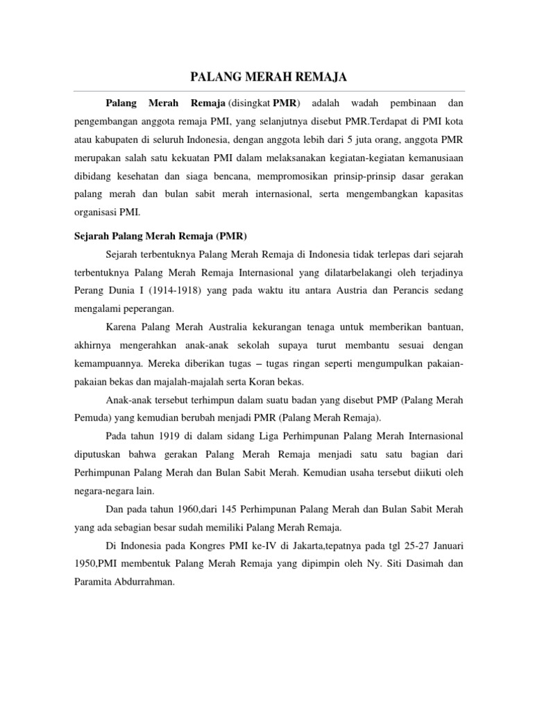 Sejarah Palang Merah Remaja (PMR) | PDF Sejarah Palang Merah Remaja (PMR) | PDF