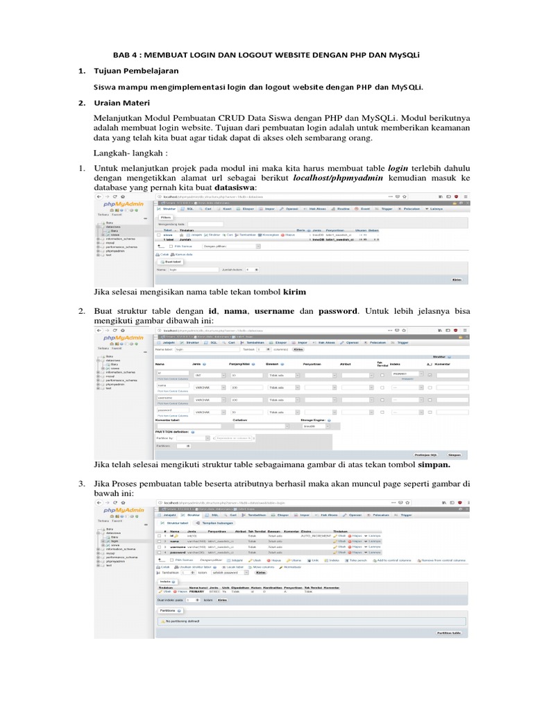 MEMBUAT LOGIN WEBSITE DENGAN PHP DAN MySQLi | PDF