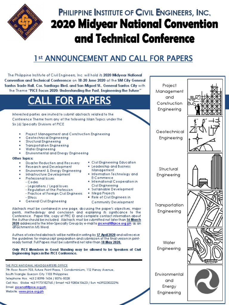 PICE 2020 Call for Papers Announcement | PDF | Civil Engineering ...