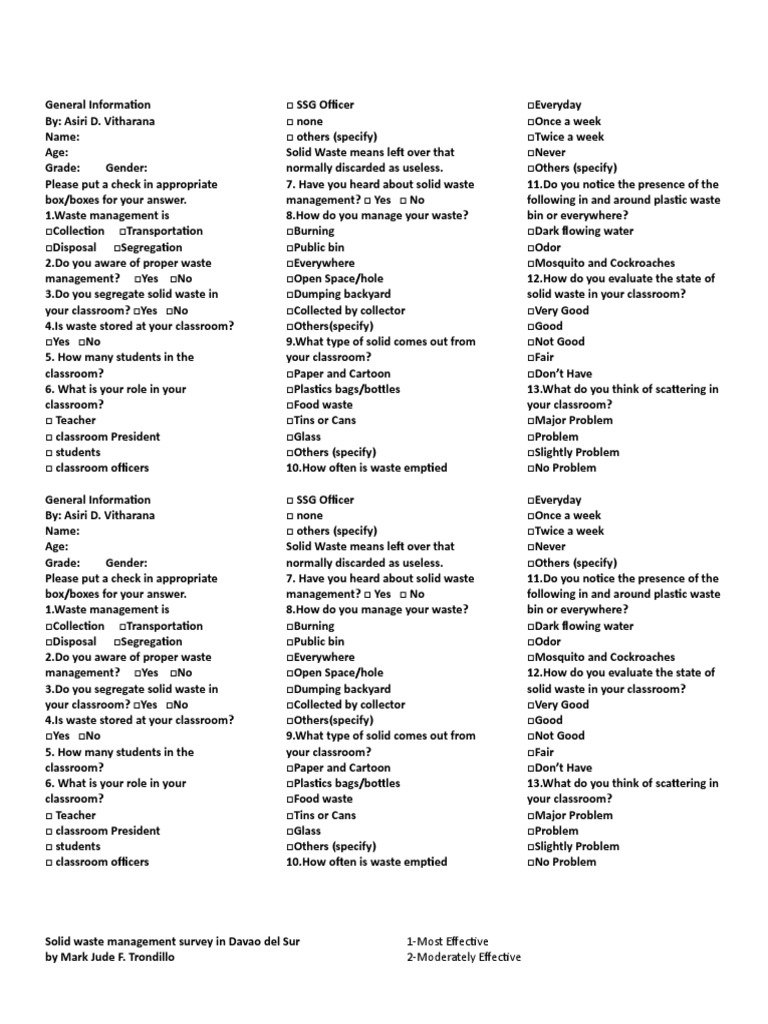 Willkom Questionnaire | PDF | Waste Management | Municipal Solid Waste