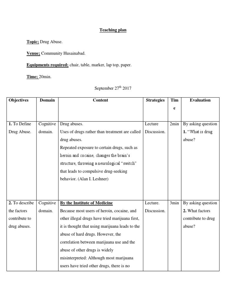 Teaching Plan Drug Abuse 1 | PDF | Substance Abuse | Drug Rehabilitation