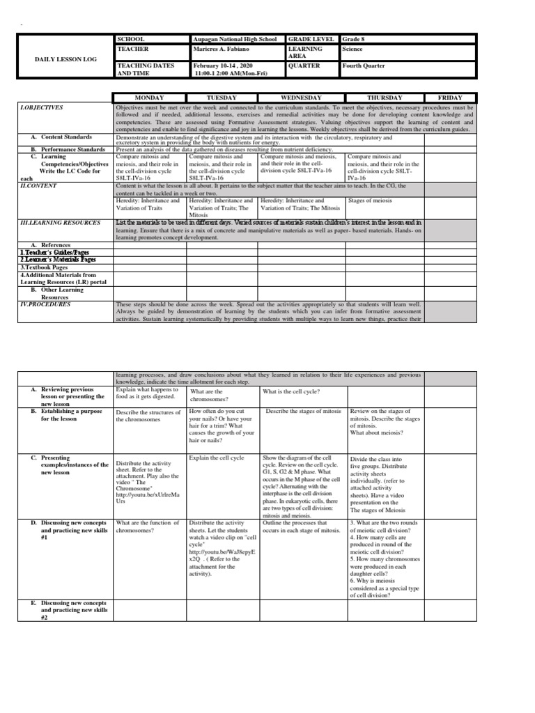 Comparing Mitosis and Meiosis in 8th Grade Science | PDF | Mitosis ...