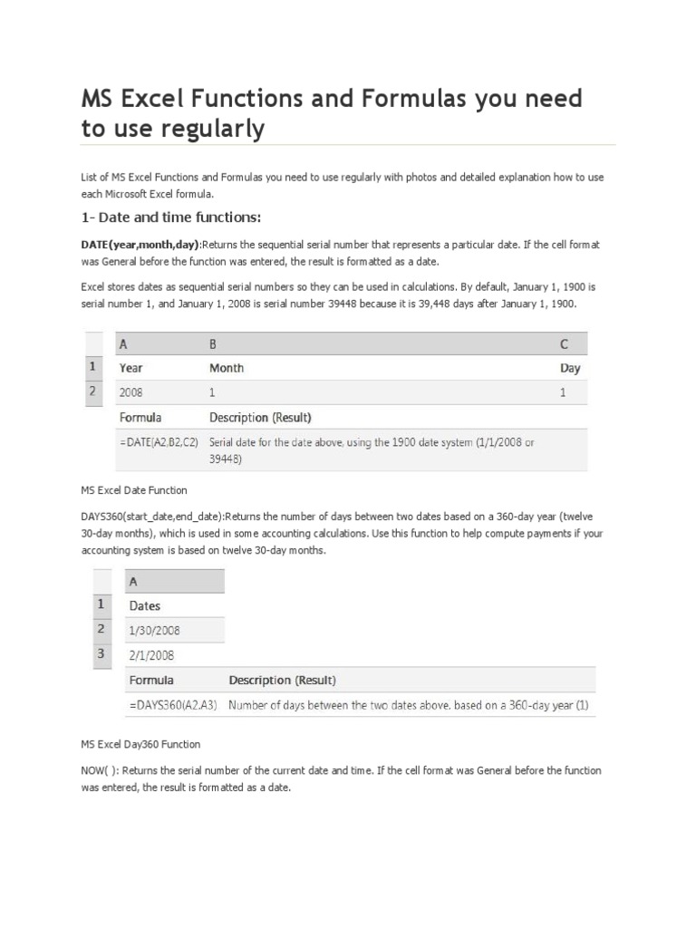 MS Excel Functions and Formulas You Need To Use Regularly | Download Free PDF | Computer ...