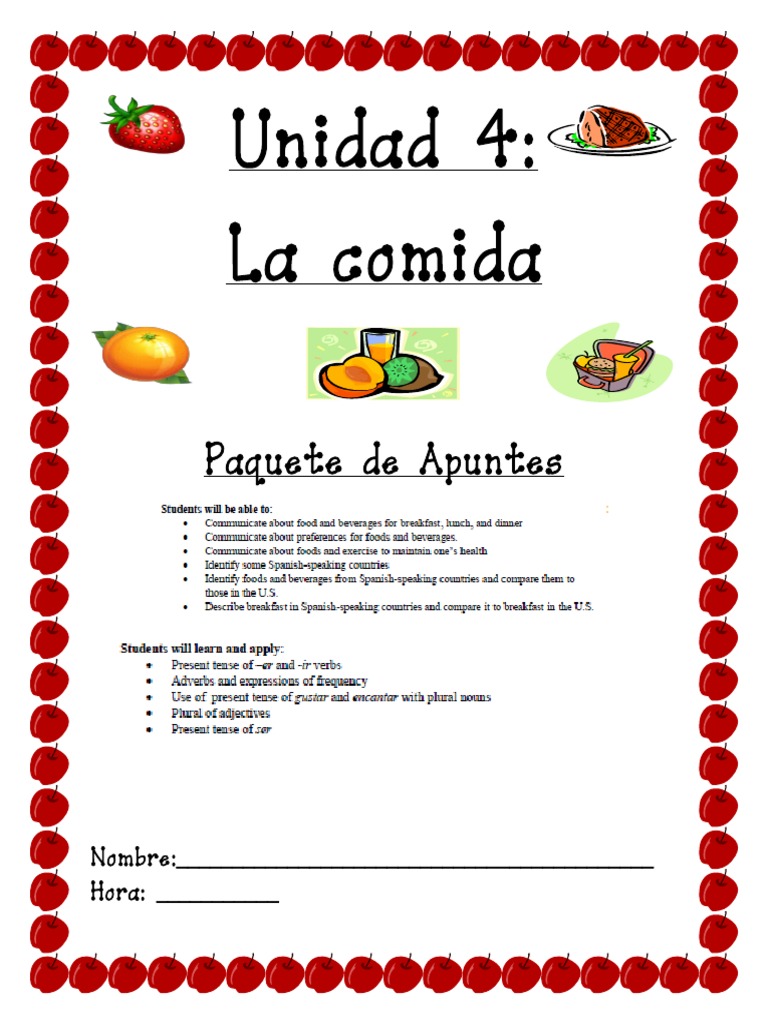 Guía de Comida y Verbos en Español | PDF | Alimentos | Cocina
