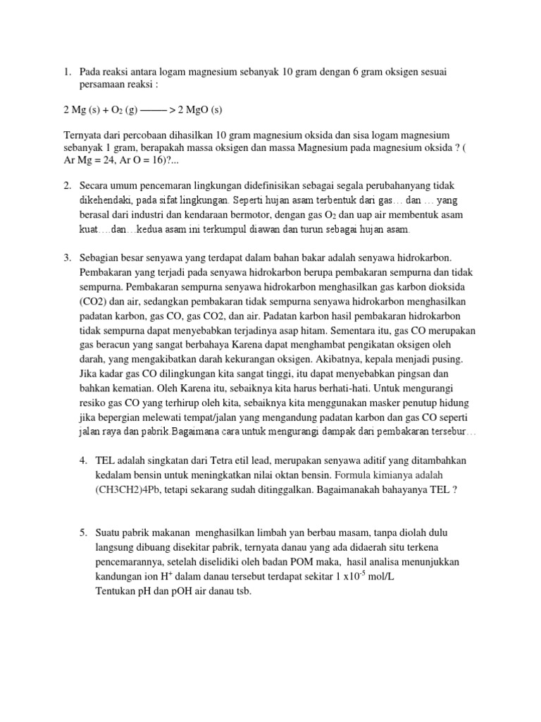 Soal Esay Uspbk Kimia | PDF