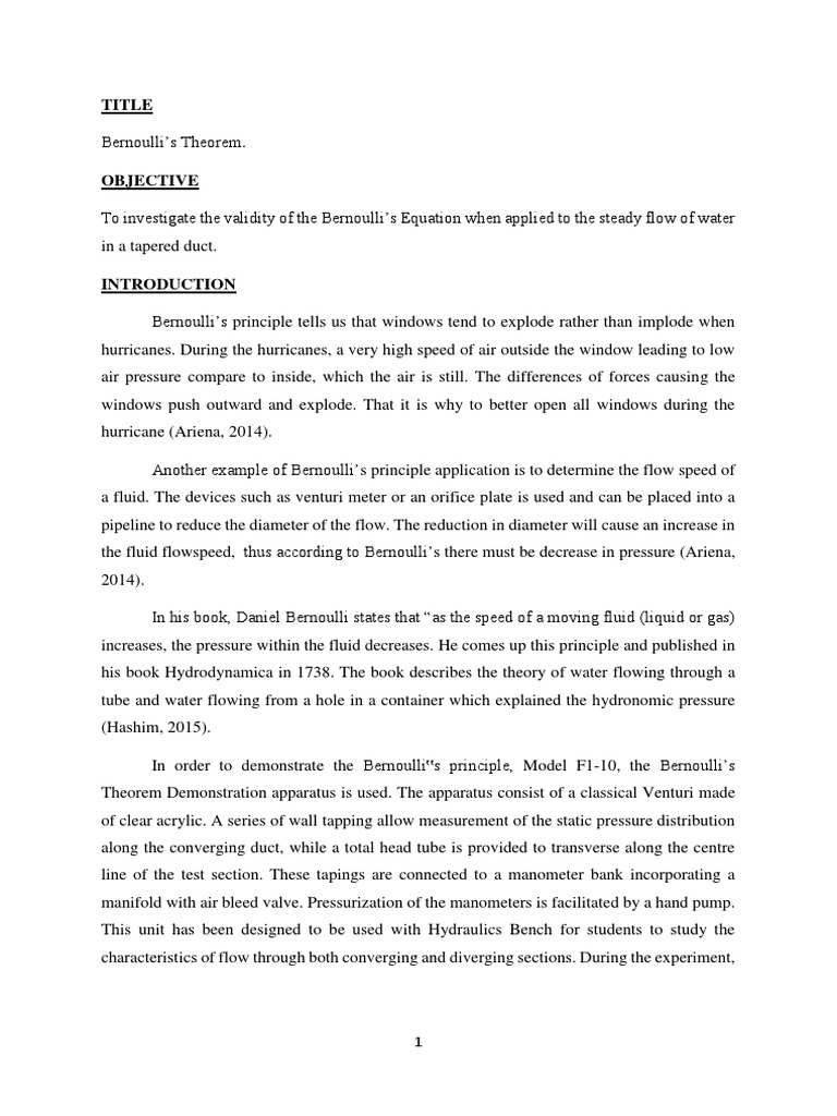 Bernoulli Report | PDF | Fluid Dynamics | Pressure Bernoulli Report | PDF | Fluid Dynamics | Pressure