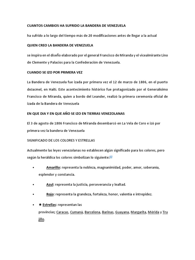 Historia y cambios de la bandera de Venezuela | PDF
