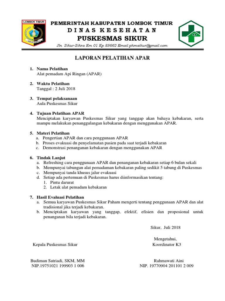 Laporan Hasil Apar | PDF