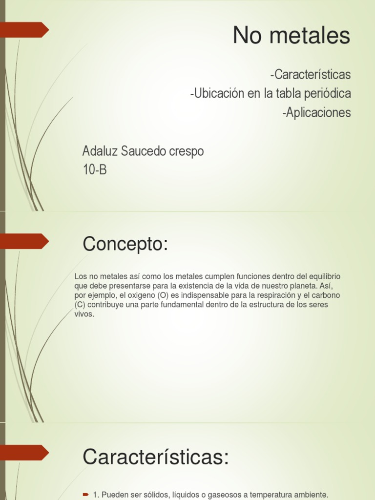 Características y aplicaciones de no metales | PDF