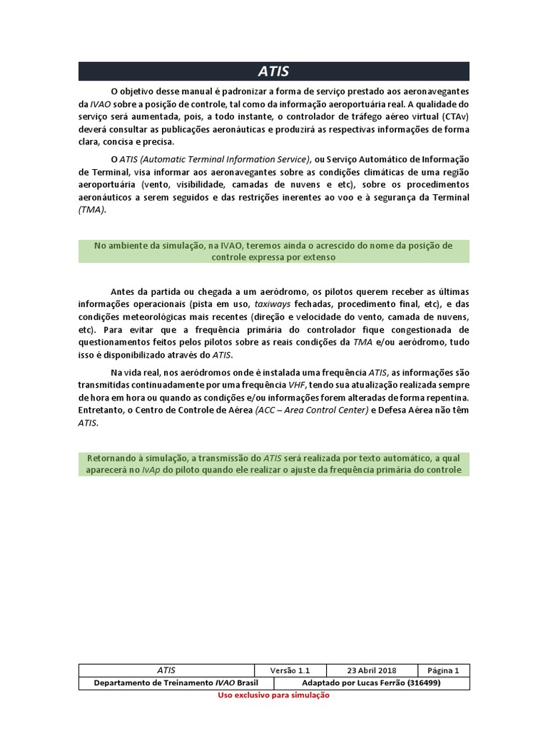 Preenchimento Atis | PDF | Aviação | Controle de tráfego aéreo