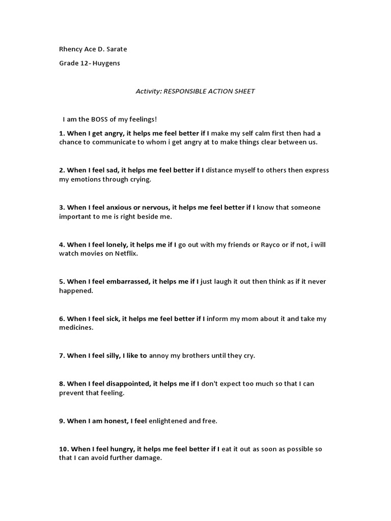 Responsible Action Sheet | PDF