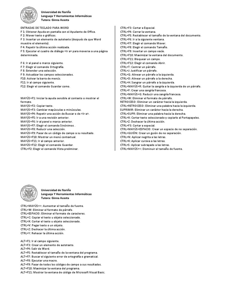 Entradas de Teclado para Word | PDF | Ventana (informática) | Microsoft ...