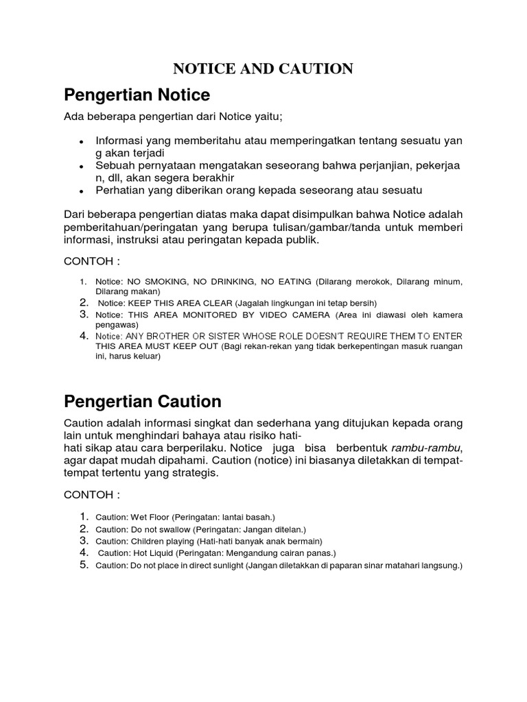 Kelas 7 NOTICE AND CAUTION | PDF