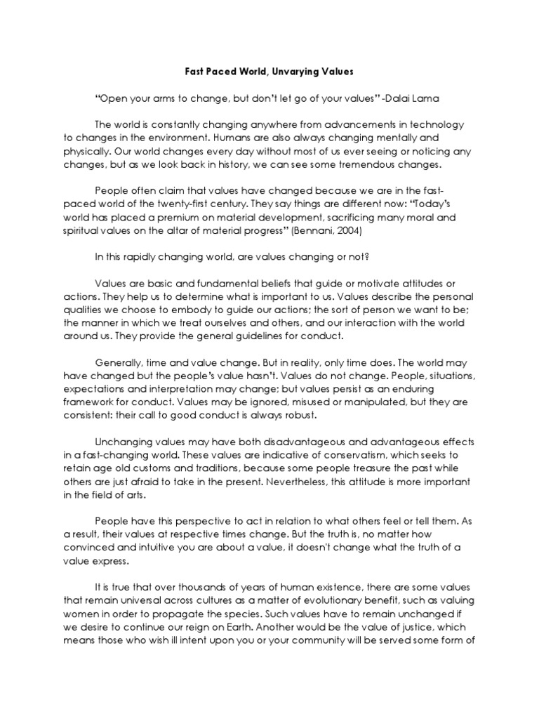 Unchanging Values in A Changing World | PDF | Value (Ethics ...