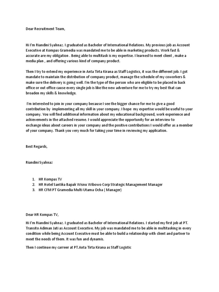 Dear Recruitment Team | PDF