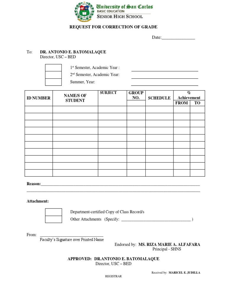 Change Grade Form | PDF