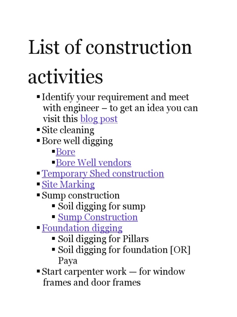 Construction Activities for Residential Projects | PDF