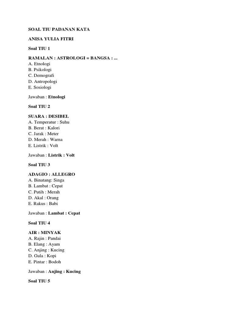 Soal Tiu Padanan Kata | PDF