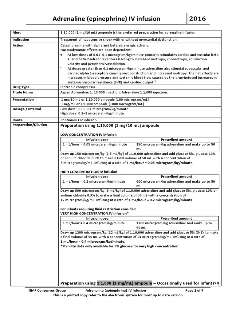 Adrenaline Infusion Neomed PDF | PDF