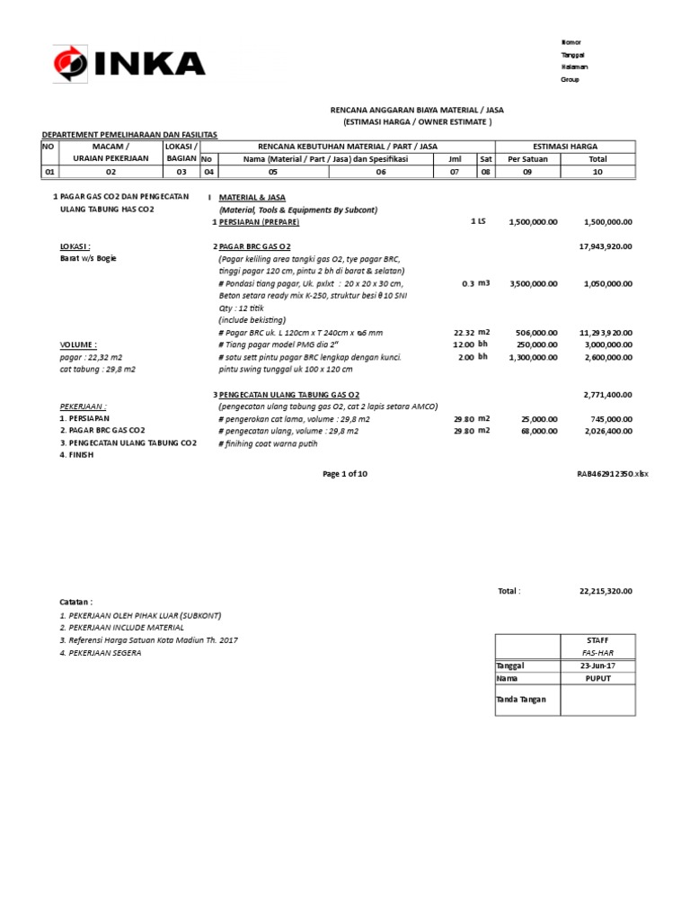 Rab Pagar Gas Co2 & Pengecatan Ulang Tabung Co2 (Revisi) | PDF