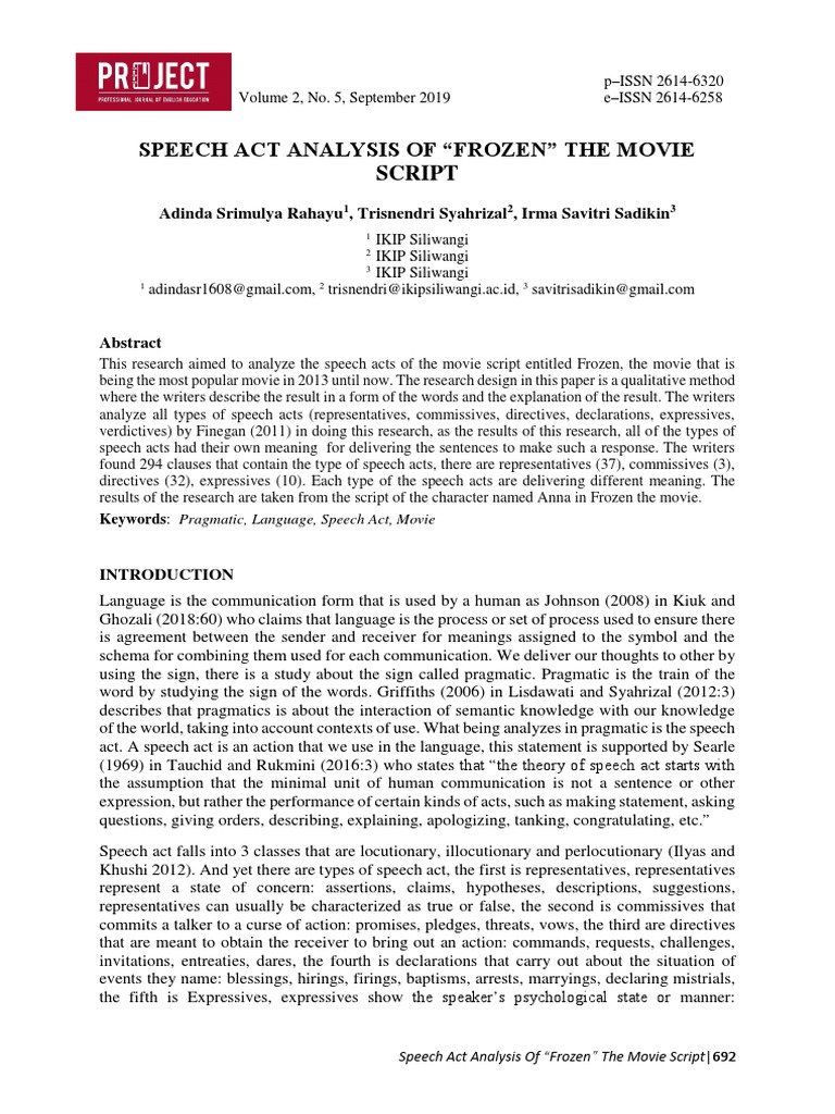 Speech Act Analysis of Frozen Script | PDF | Logic | Epistemology
