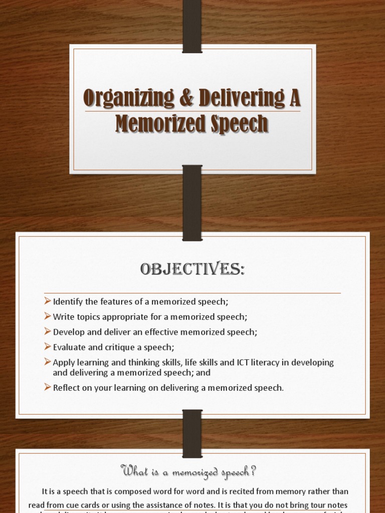 Organizing and Delivering A Memorized Speech | PDF | Speech | Nonverbal ...