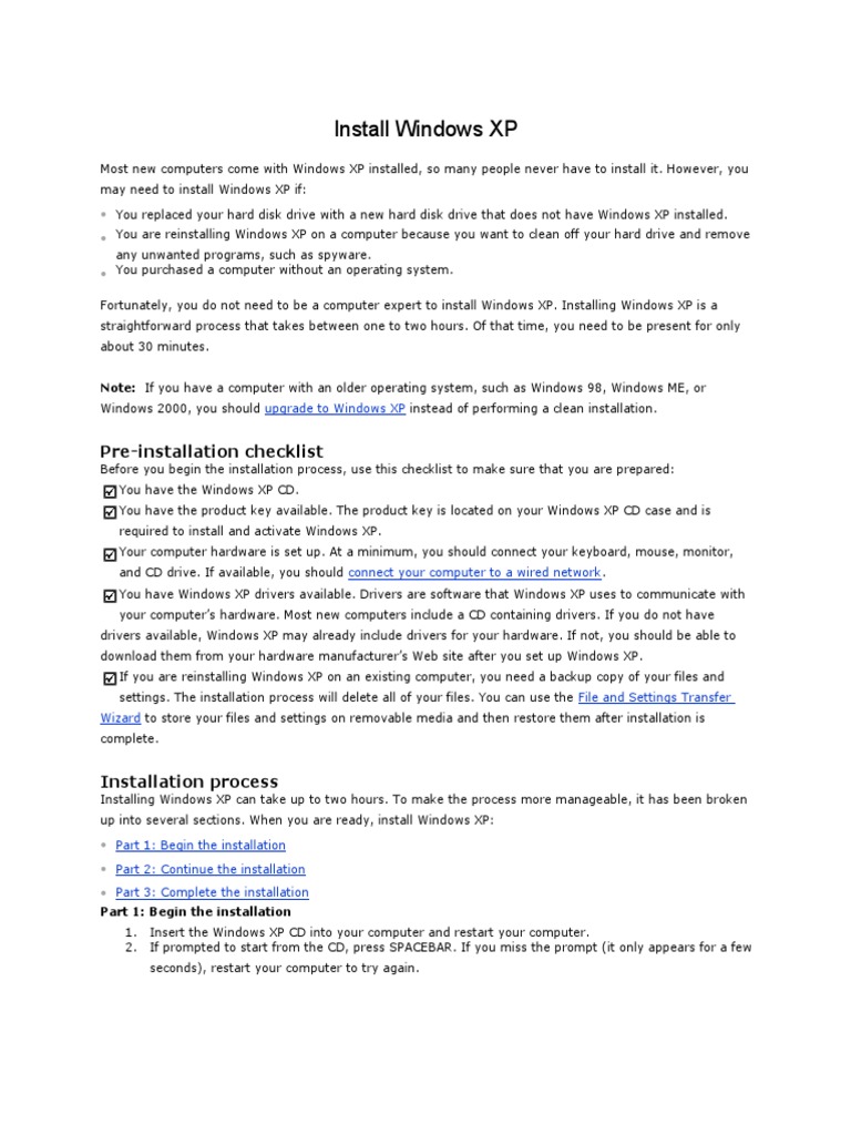 Windows XP Installation Guide | PDF | Microsoft Windows | Installation (Computer Programs)