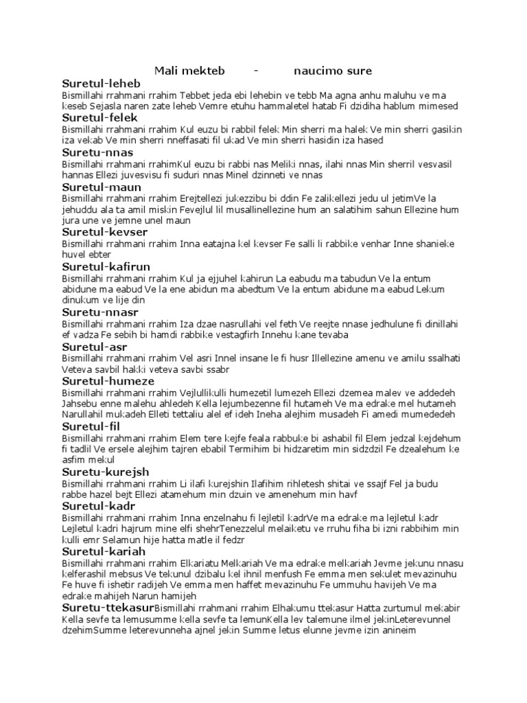 Mali Mekteb: Suretul Quran Recitations | PDF | Language Arts & Discipline | Foreign Language Studies