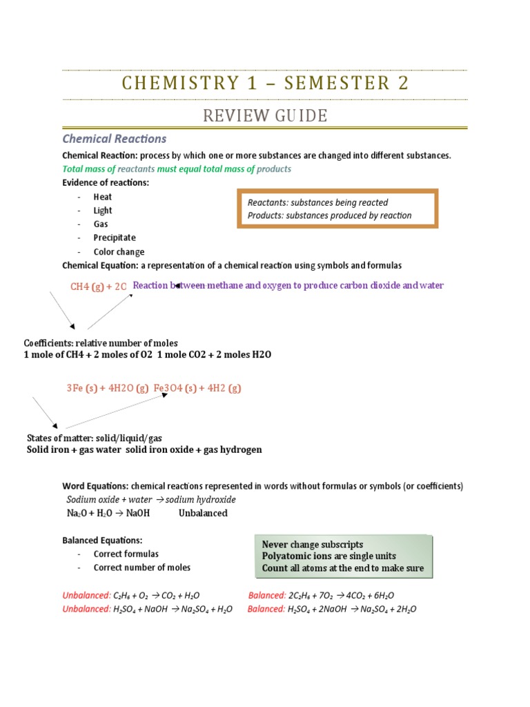 Chemistry 1 - Semester 2: Review Guide | PDF | Chemical Bond | Covalent ...