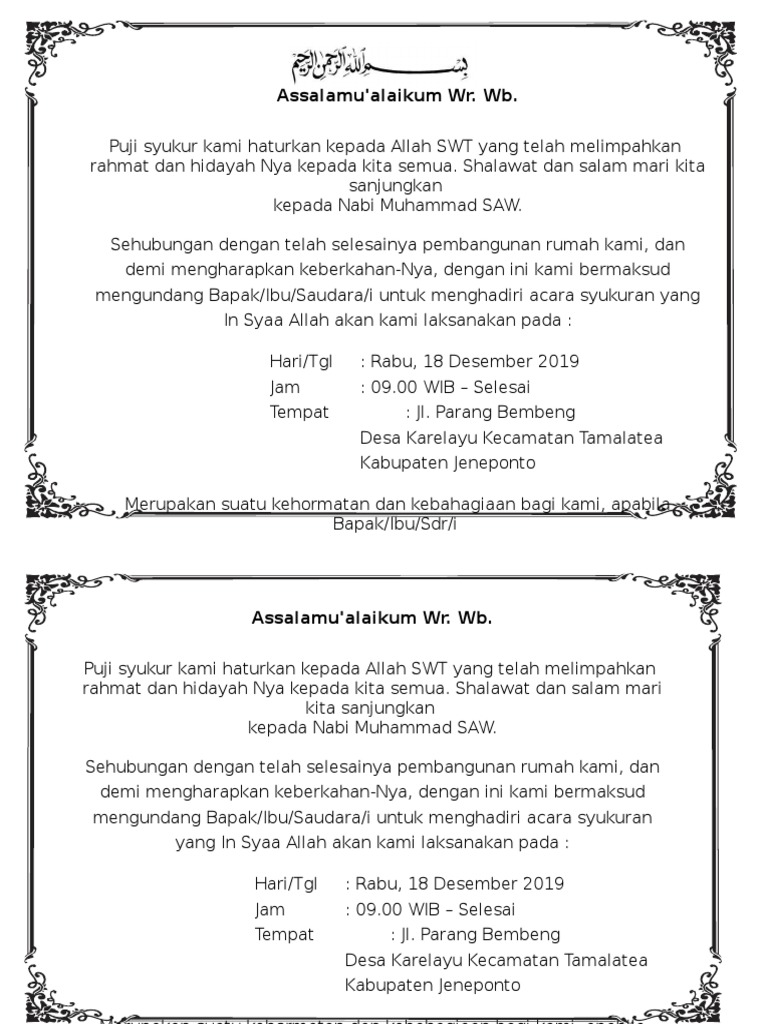 Undangan Syukuran Rumah Baru | PDF