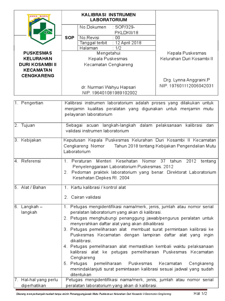 Sop Kalibrasi Instrumen Laboratorium | PDF