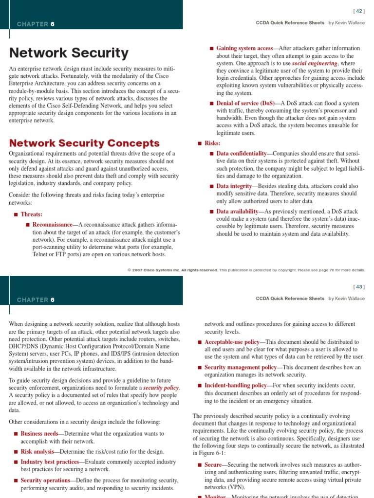 Chapter 6 - Network Security - Quick Reference | PDF